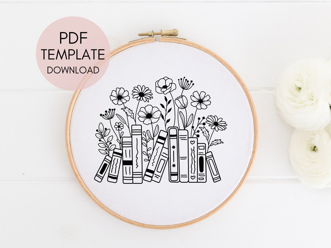 Flower Book Embroidery Design Pattern, Reading Hand Embroidery Digital ...