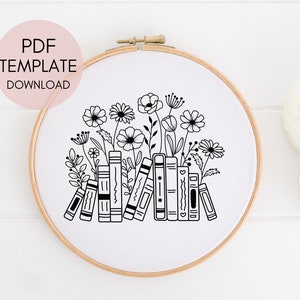 Flower Book Embroidery Design Pattern, Reading Hand Embroidery Digital ...