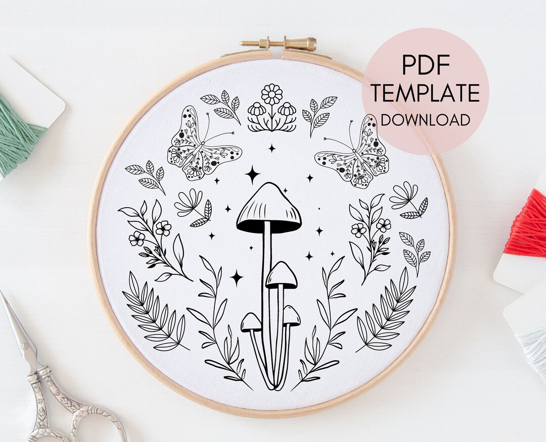 Mushroom Embroidery Design Pattern, Mushroom Hand Embroidery Digital ...