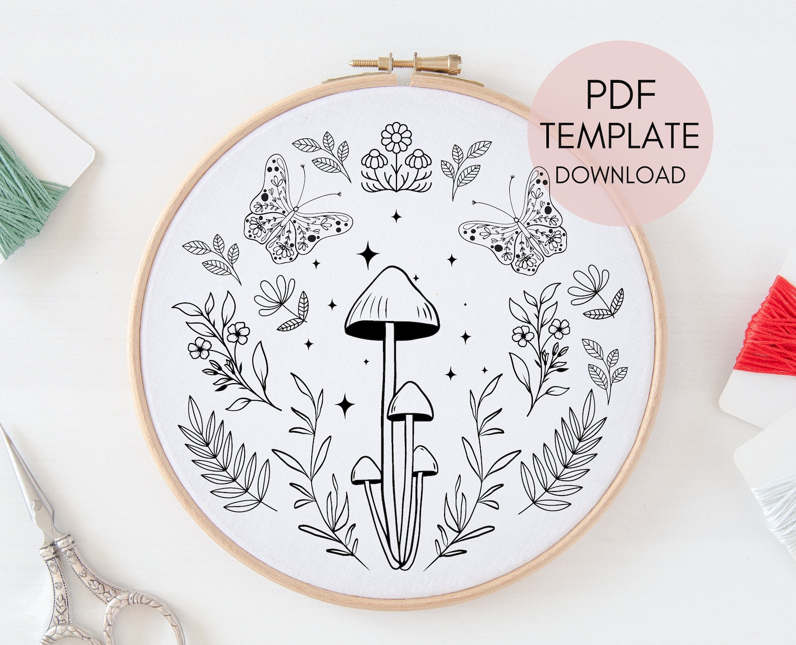 Mushroom Embroidery Design Pattern, Mushroom Hand Embroidery Digital ...