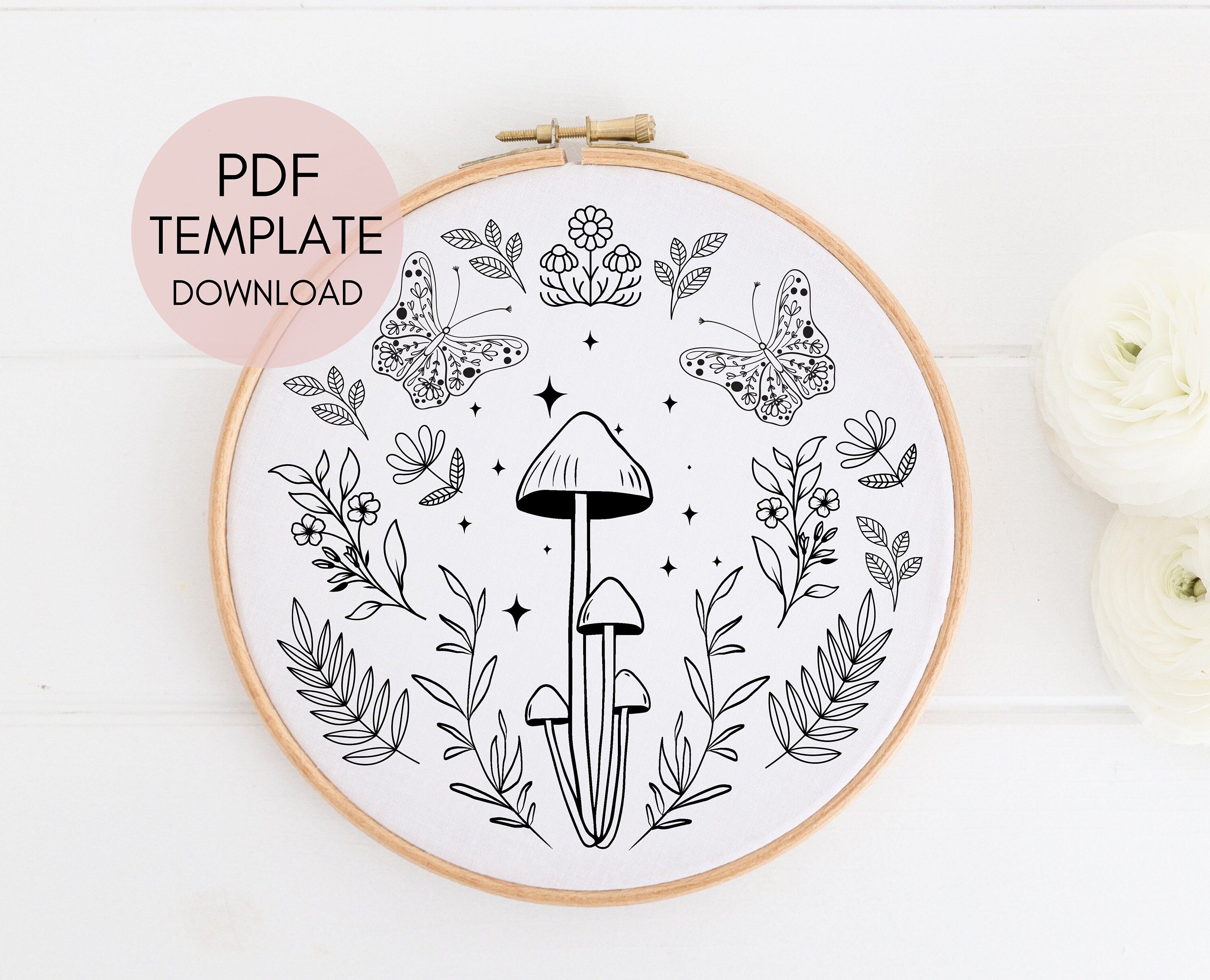 Mushroom Embroidery Design Pattern, Mushroom Hand Embroidery Digital ...