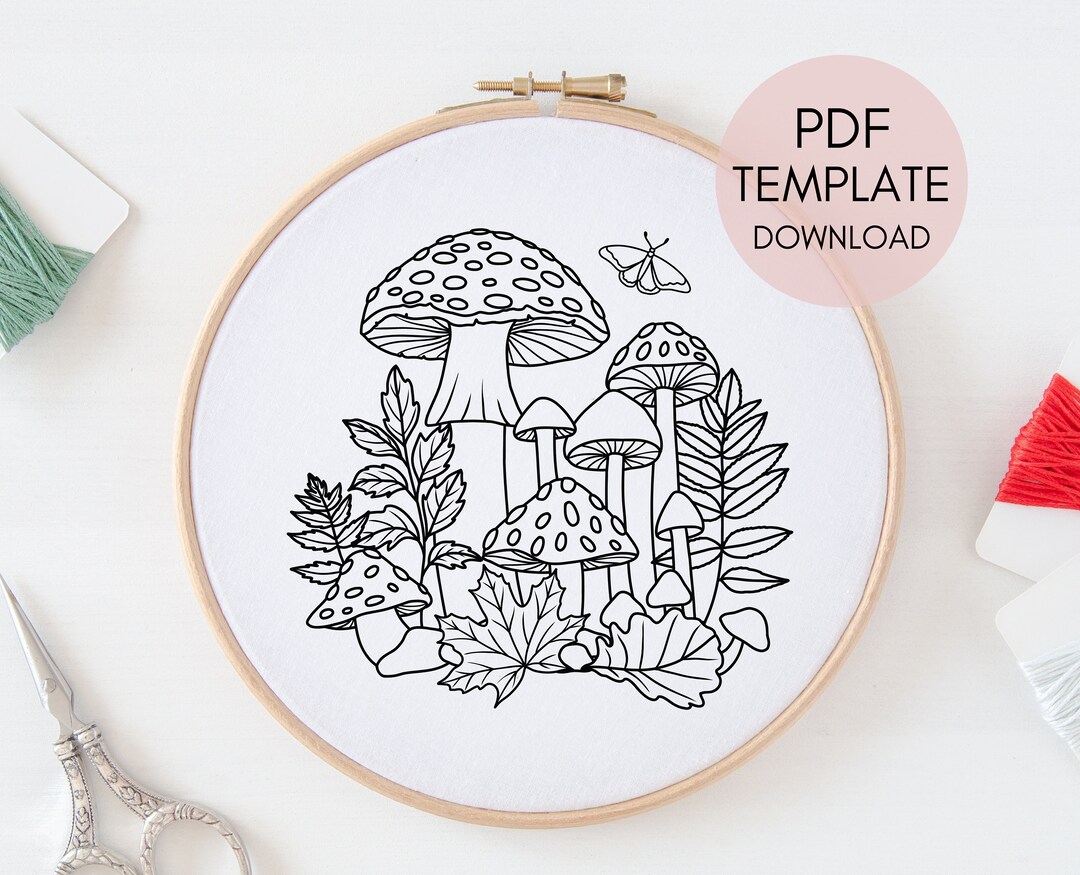 Mushroom Embroidery Design Pattern, Mushroom Hand Embroidery Digital ...