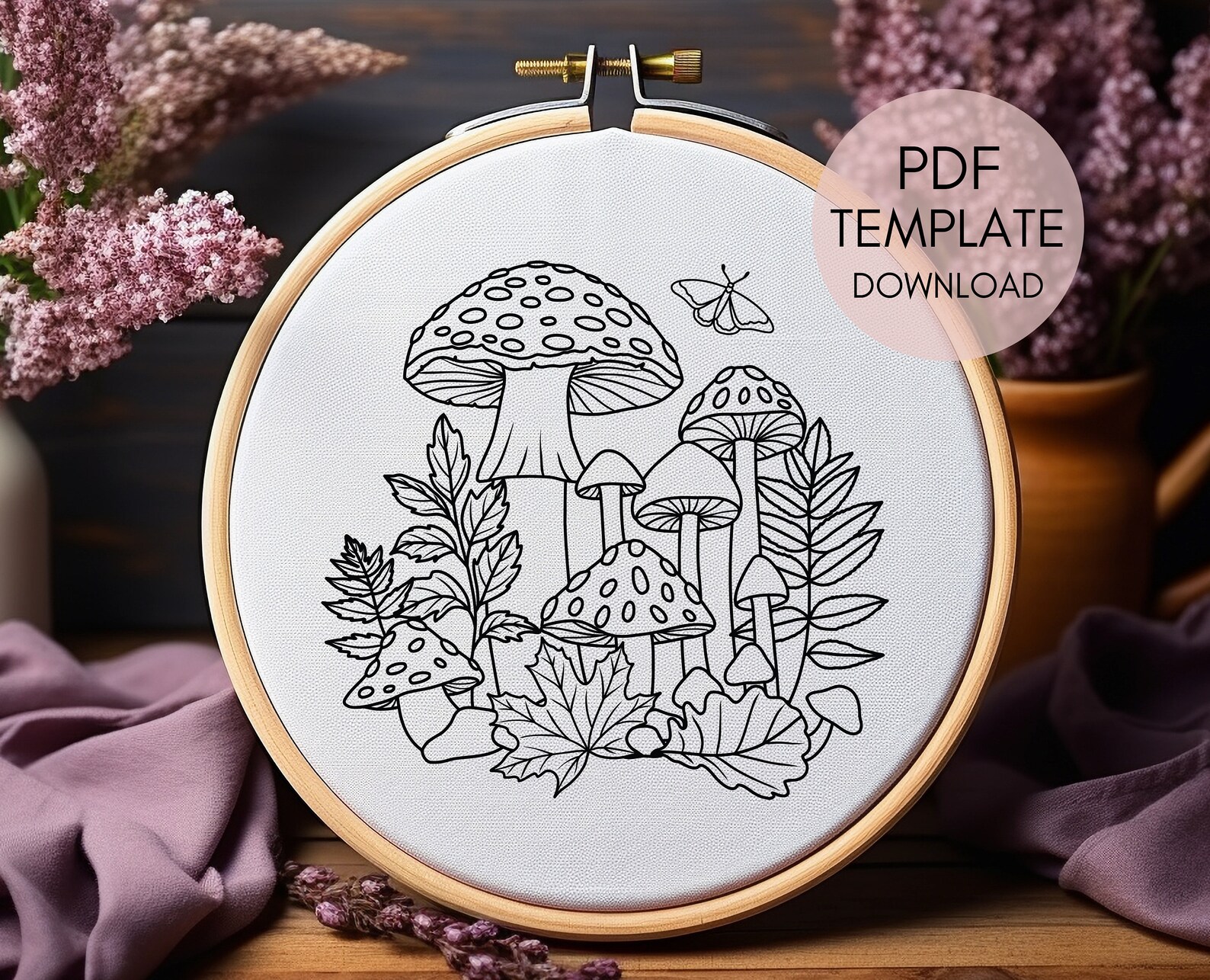 Mushroom Embroidery Design Pattern, Mushroom Hand Embroidery Digital ...