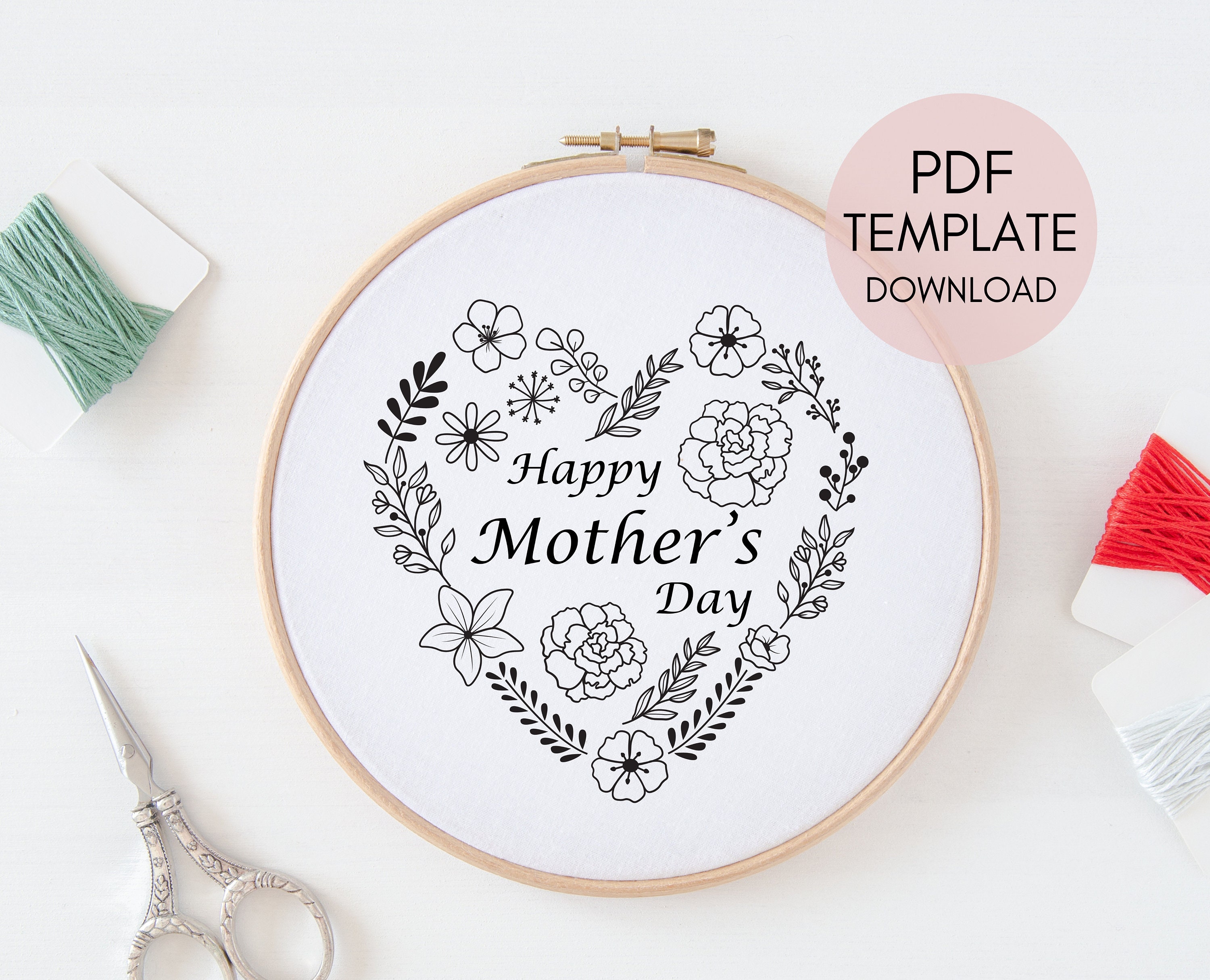 Mothers Day Embroidery Design Pattern, Mothers Day Gift Hand Embroidery ...