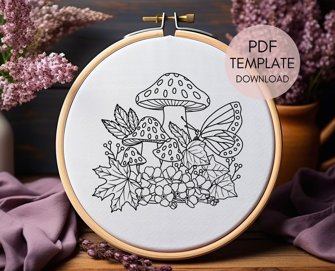 Mushroom Embroidery Design Pattern, Mushroom Hand Embroidery Digital ...