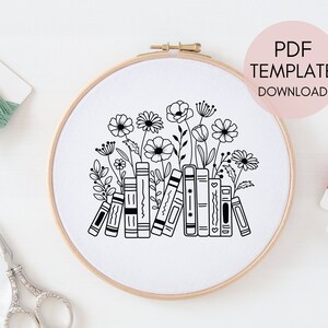 Flower Book Embroidery Design Pattern, Reading Hand Embroidery Digital ...