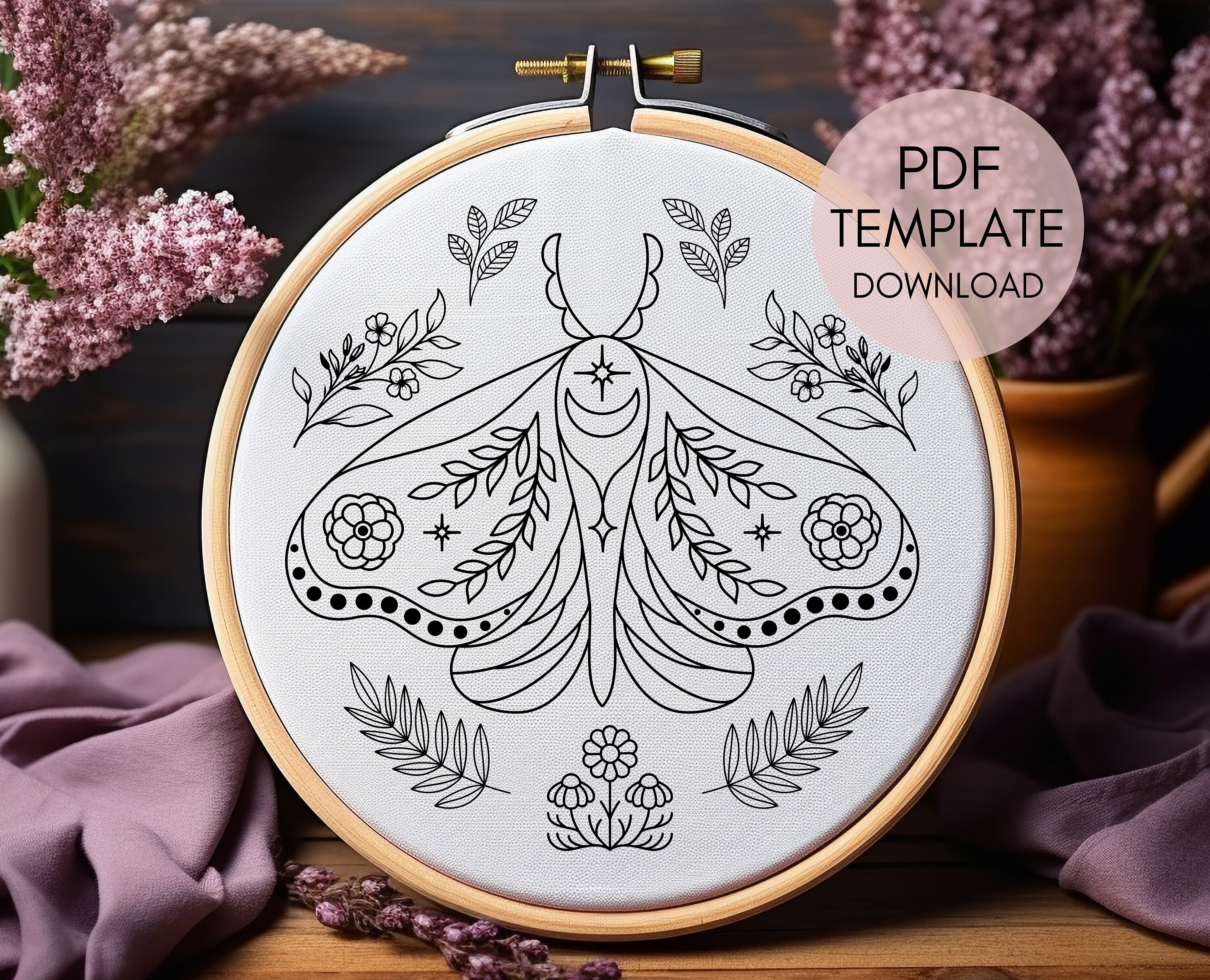 Witch Moth Embroidery Design Pattern, Mystic Moth Hand Embroidery ...
