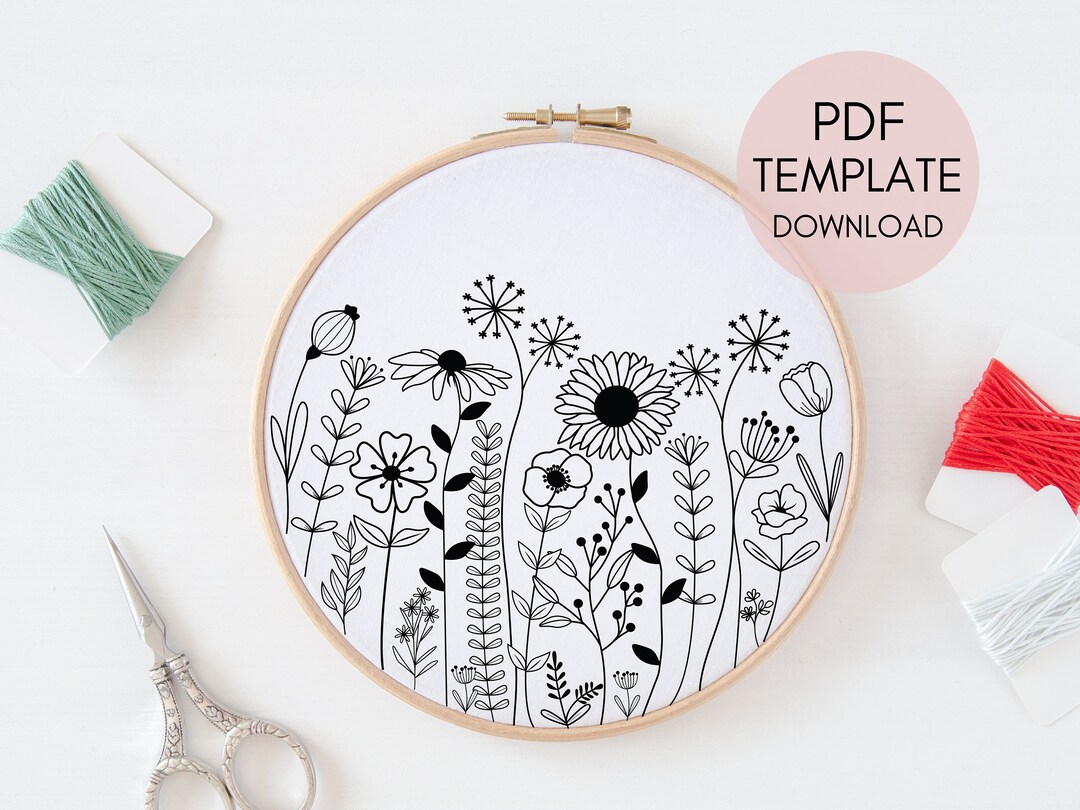 Wild Flower Embroidery Design Pattern, Reading Hand Embroidery Digital ...