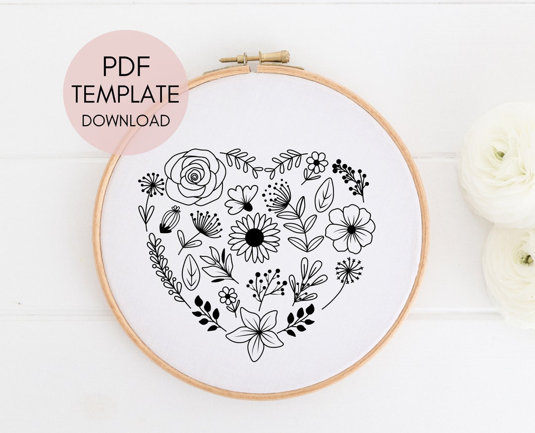 Flower Heart Embroidery Design Pattern, Romantic Hand Embroidery ...
