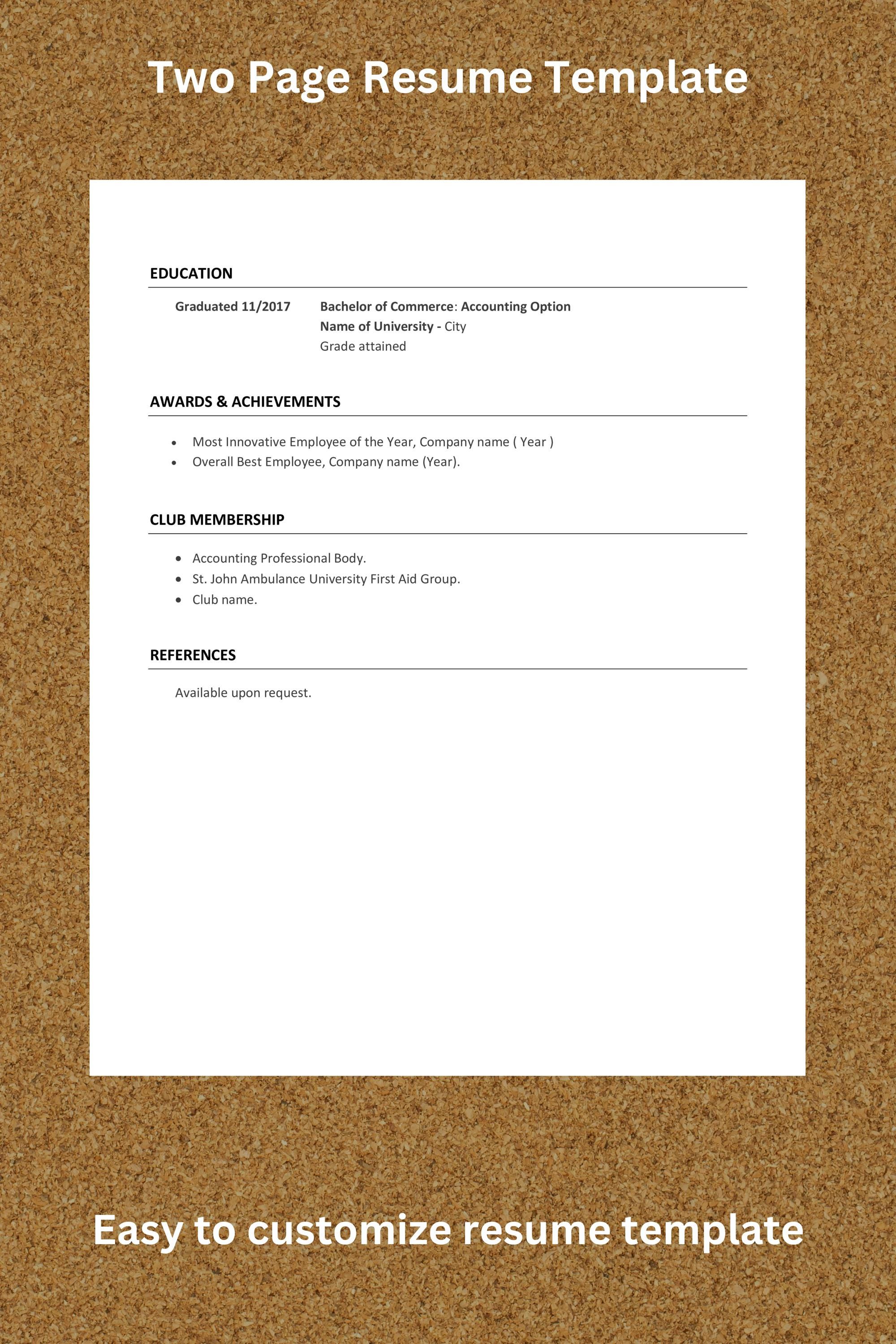 ATS Friendly Two Page Resume, ATS Compliant Resume Template, ATS ...