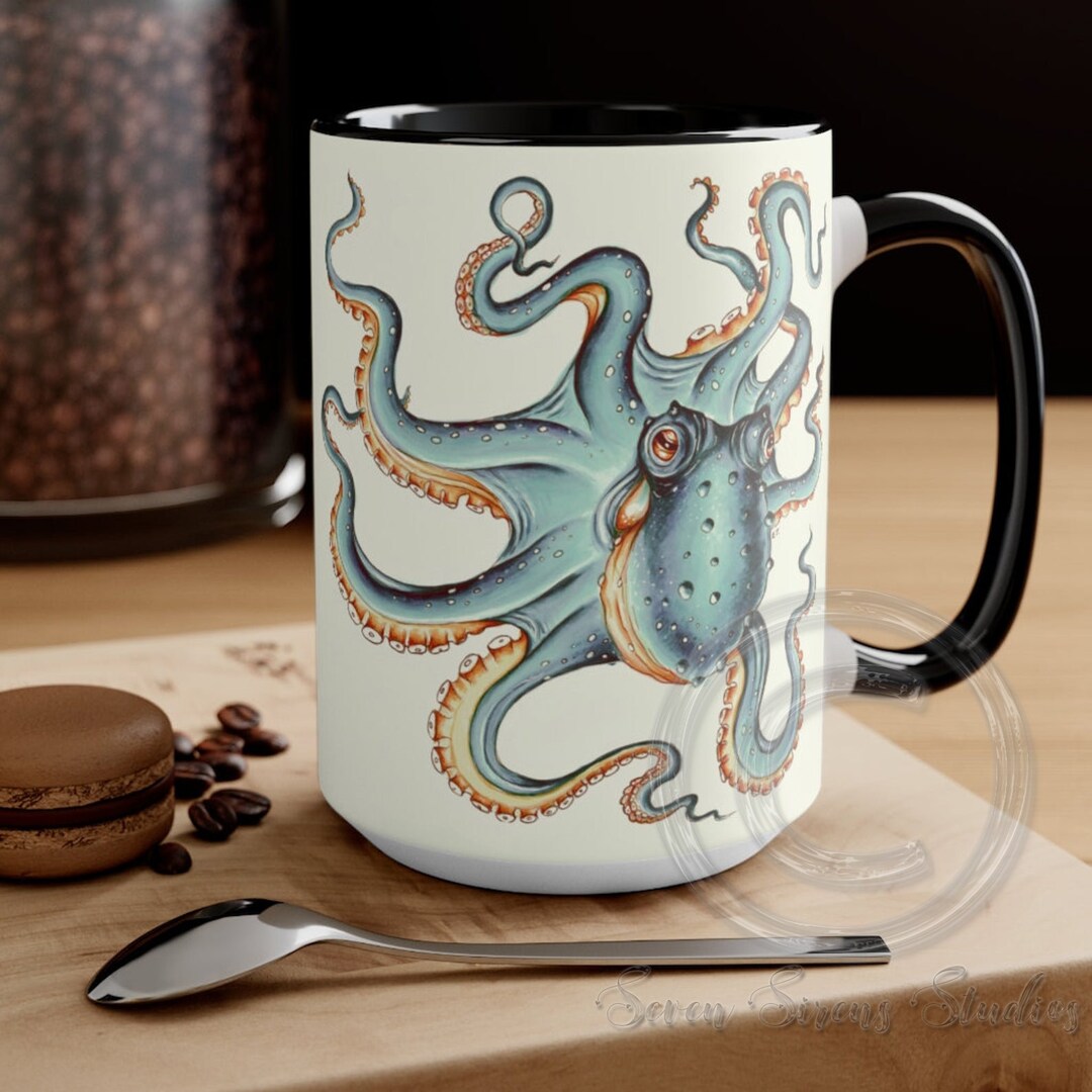 Light Teal Eggshell Octopus Kraken Tentacles Accent Mug - Etsy