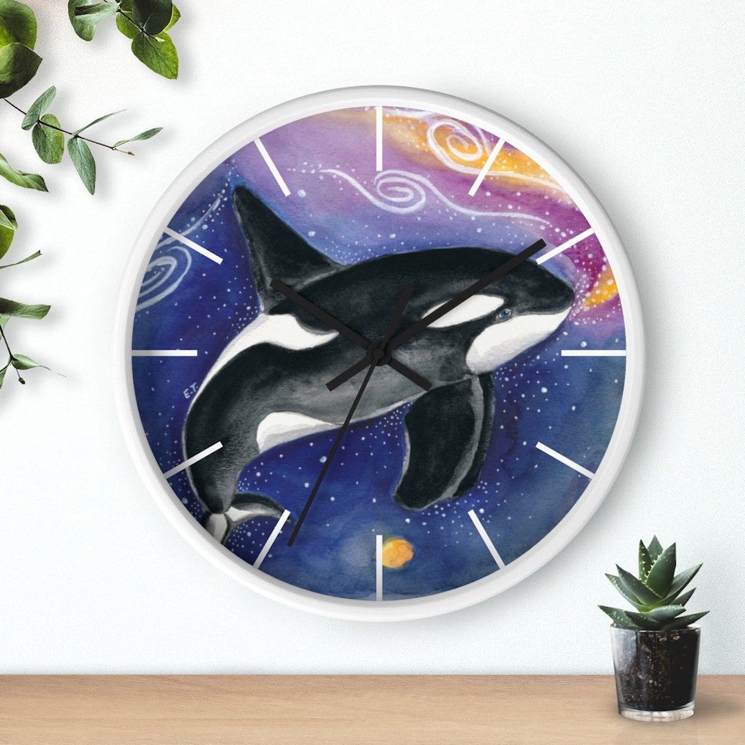Orca Whale Galaxy Watercolor Wall Clock - Etsy