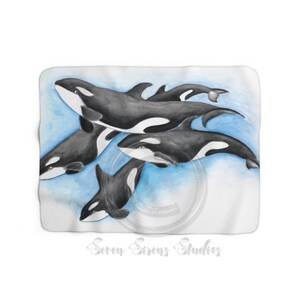 Orca Whale Family Watercolor Sherpa Fleece Blanket - Etsy