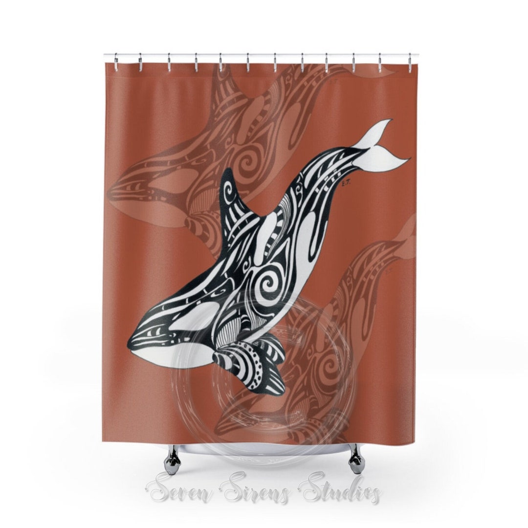 Orca Killer Whale Tribal Burnt Orange Ink Art Shower Curtain - Etsy