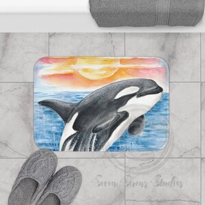 Breaching Orca Killer Whale Sunset Watercolor Art Bath Mat - Etsy