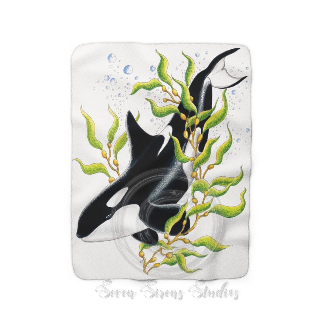 Orca Whale Kelp Sherpa Fleece Blanket - Etsy