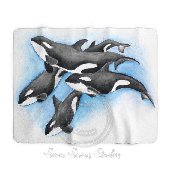 Orca Whale Family Watercolor Sherpa Fleece Blanket | Etsy