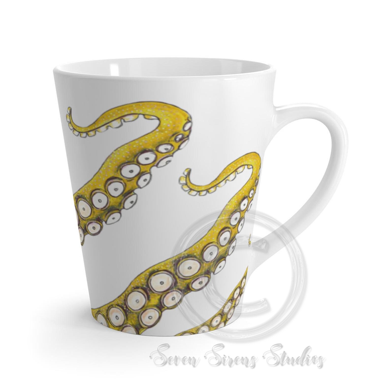 Yellow Octopus Tentacles Ink Art Latte Mug - Etsy