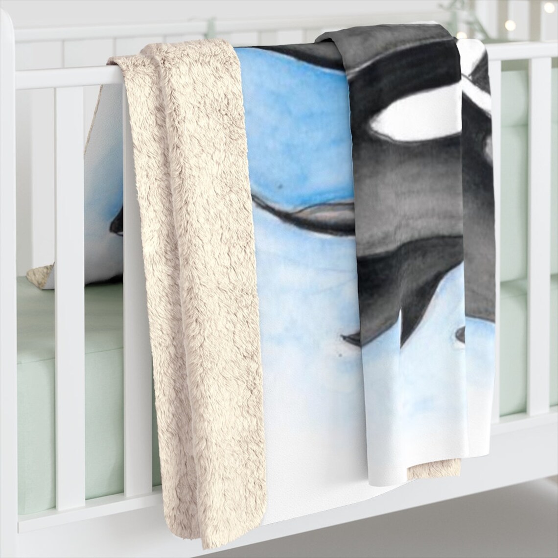 Orca Whale Family Watercolor Sherpa Fleece Blanket - Etsy