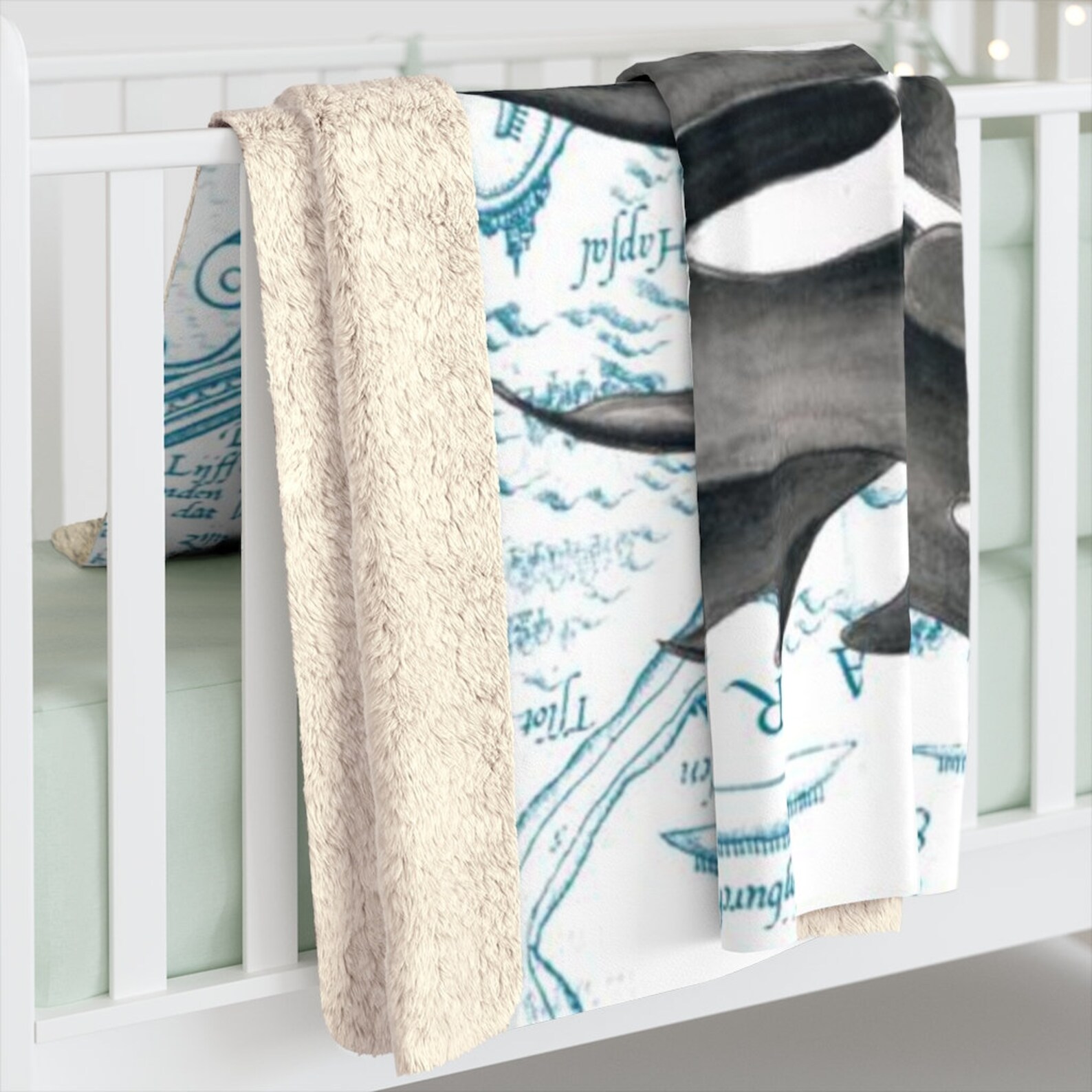 Orca Whale Family Map Watercolor Sherpa Fleece Blanket - Etsy