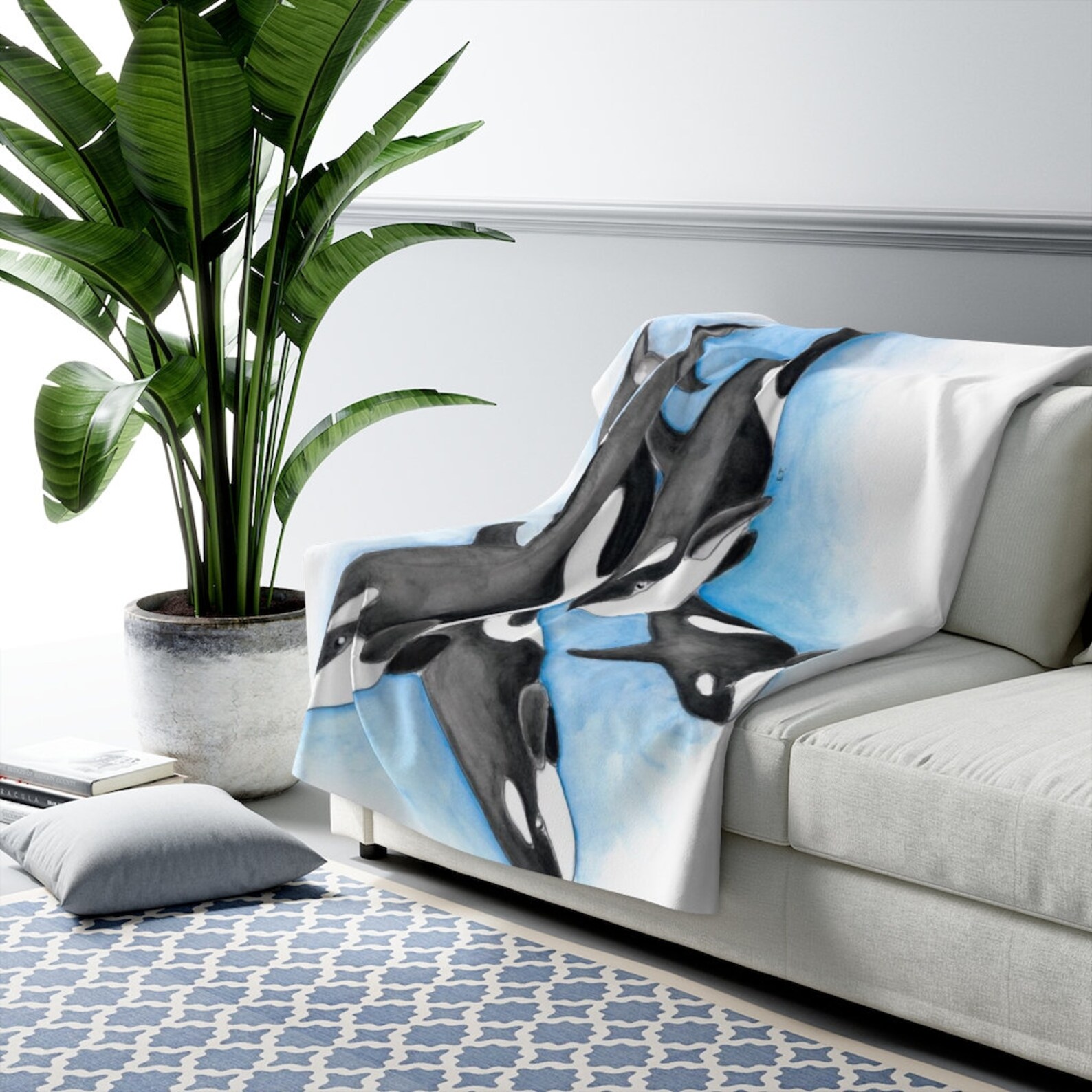Orca Whale Family Watercolor Sherpa Fleece Blanket - Etsy