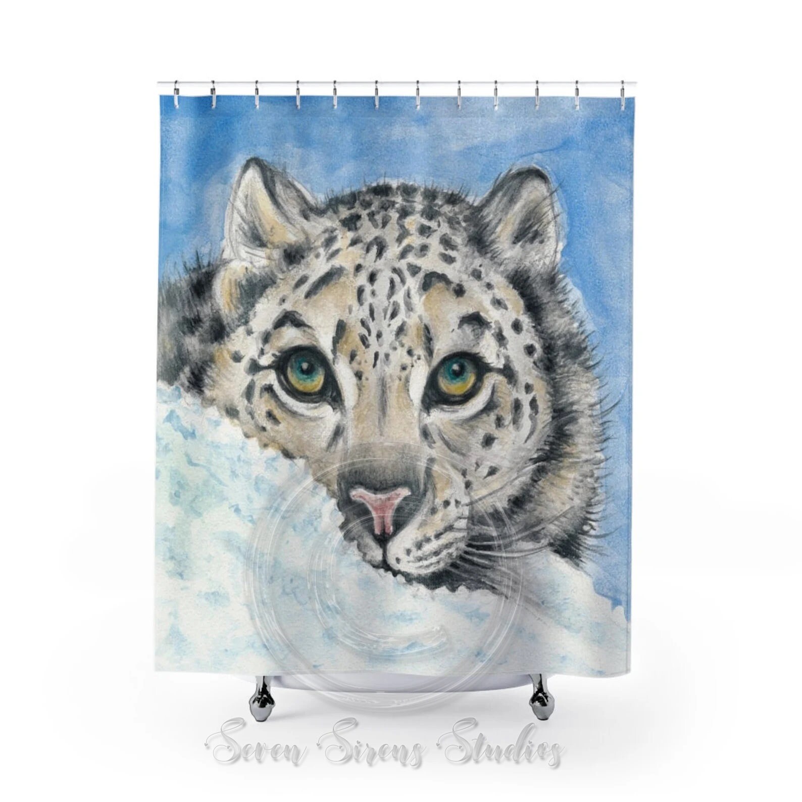 Snow Leopard Watercolor Art Shower Curtain - Etsy