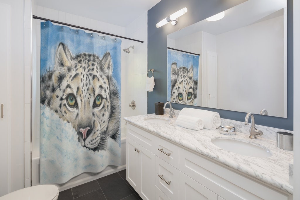 Snow Leopard Watercolor Art Shower Curtain - Etsy