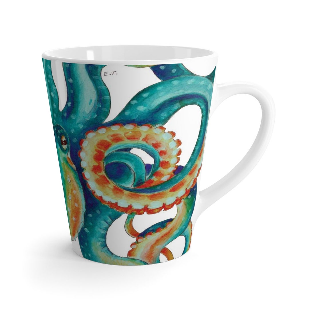 Octopus Tentacles Watercolor Teal White Latte Mug - Etsy