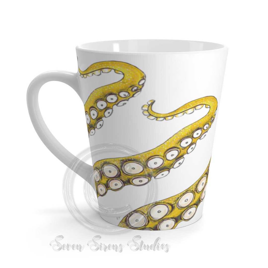 Yellow Octopus Tentacles Ink Art Latte Mug - Etsy