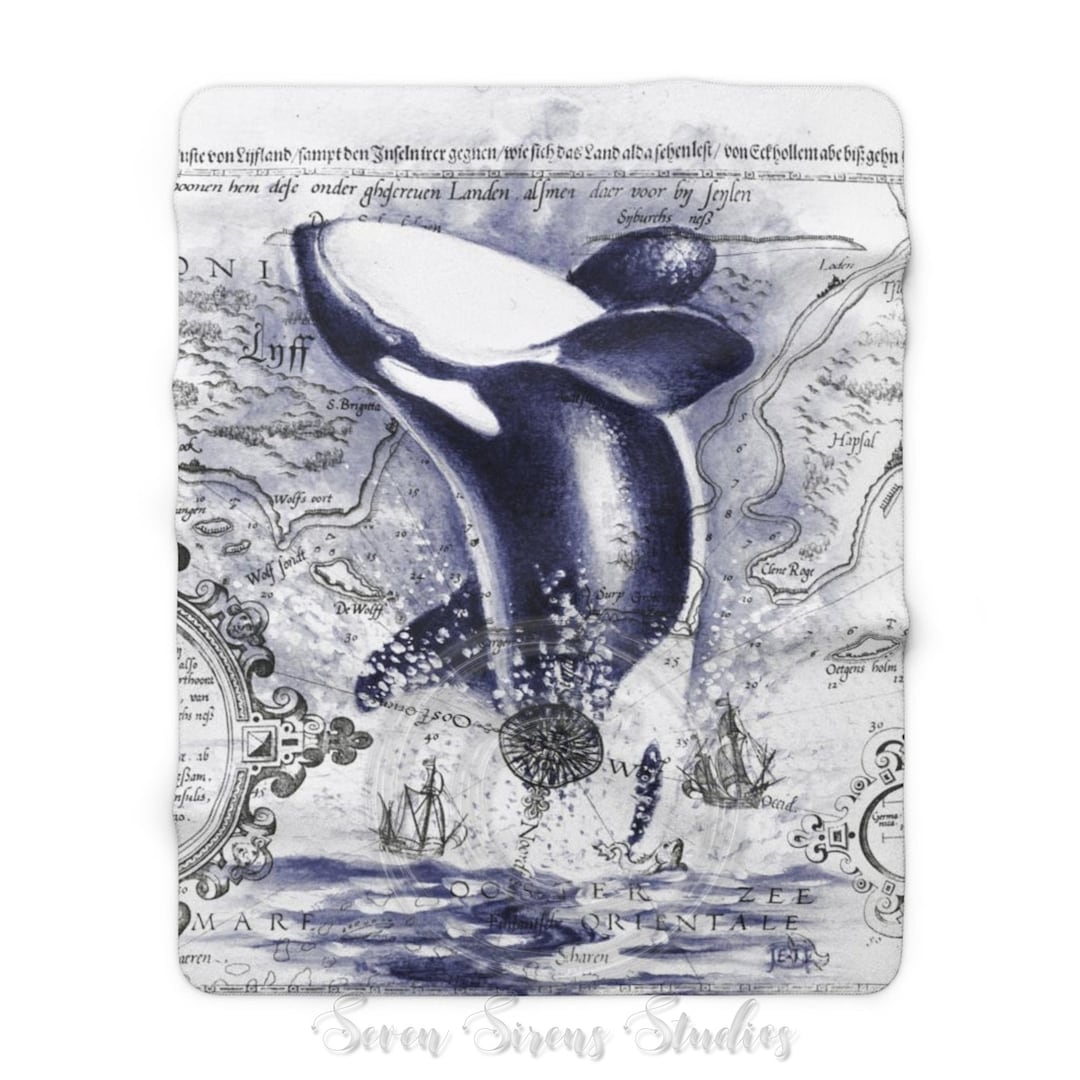 Breaching Orca Whale Map Watercolor Sherpa Fleece Blanket - Etsy