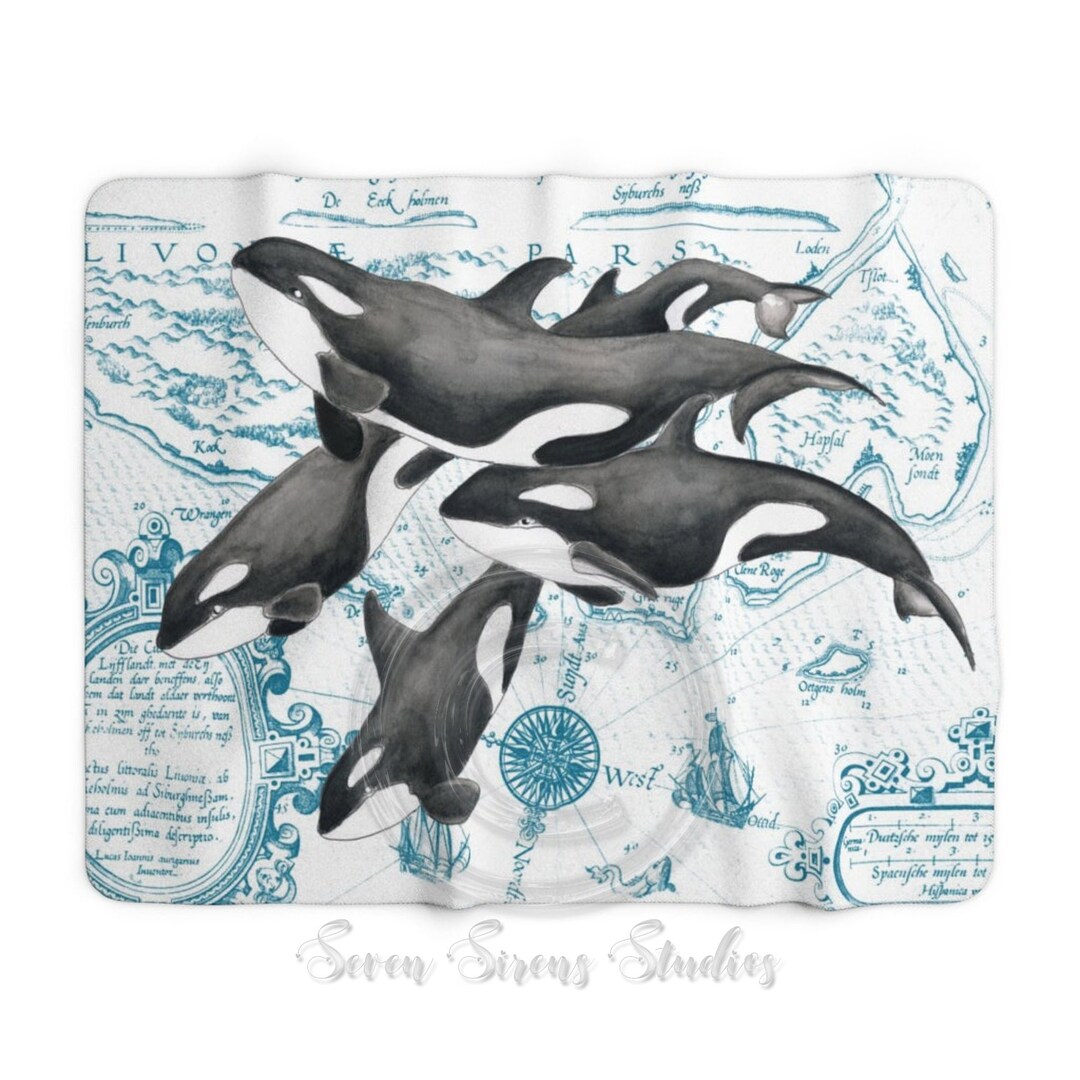 Orca Whale Family Map Watercolor Sherpa Fleece Blanket - Etsy