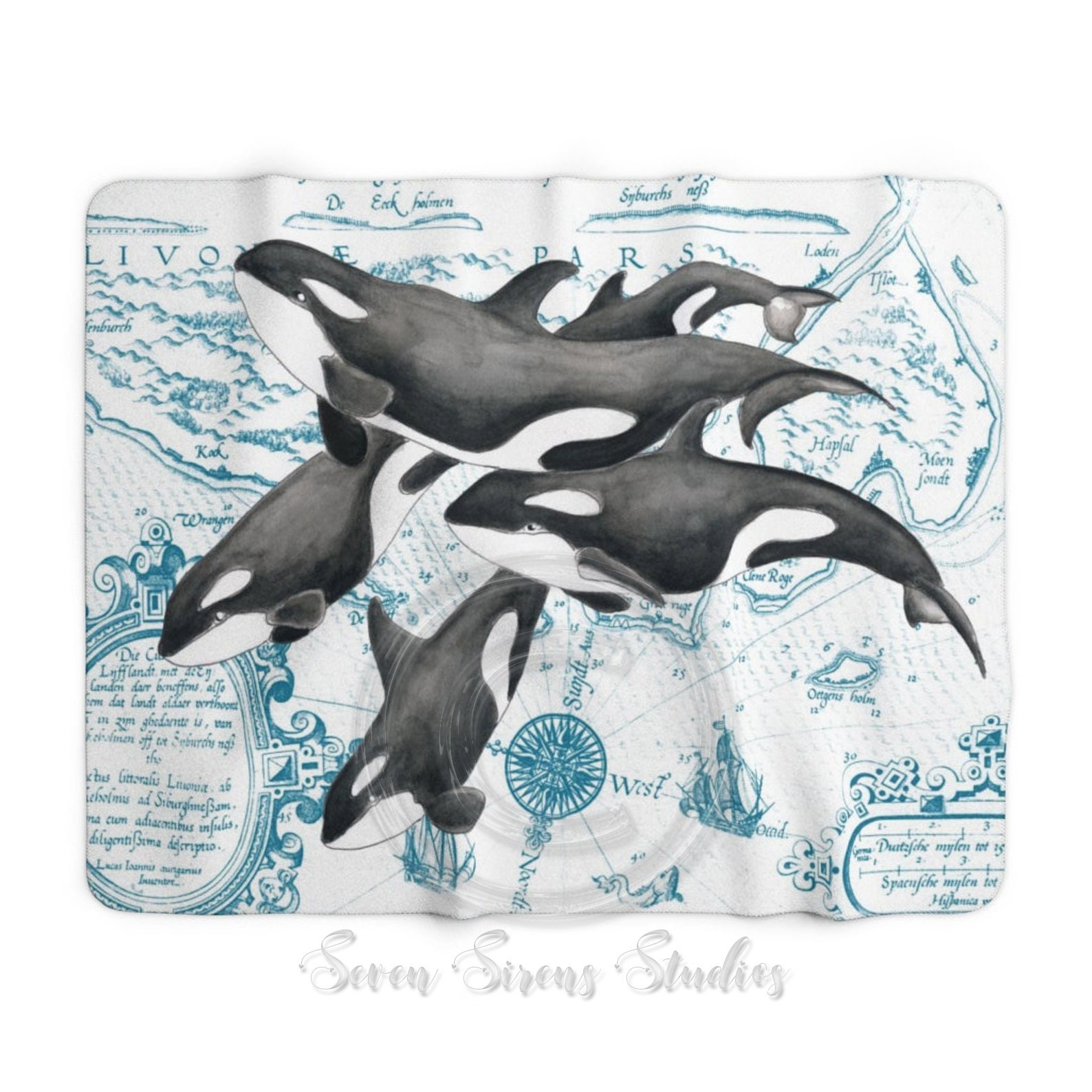 Orca Whale Family Map Watercolor Sherpa Fleece Blanket - Etsy