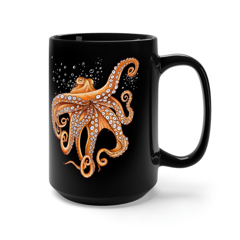 Dancing Octopus With Bubbles Art Black Mug 15oz - Etsy