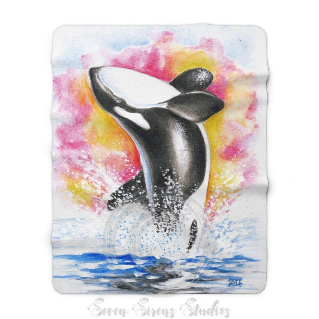 Rainbow Breaching Orca Whale Watercolor Sherpa Fleece Blanket - Etsy