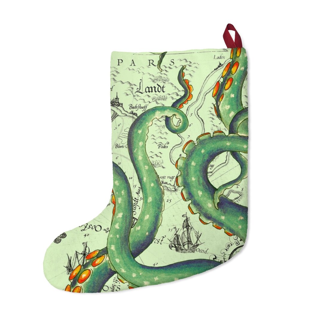 Green Tentacles Vintage Map Art Christmas Stockings - Etsy