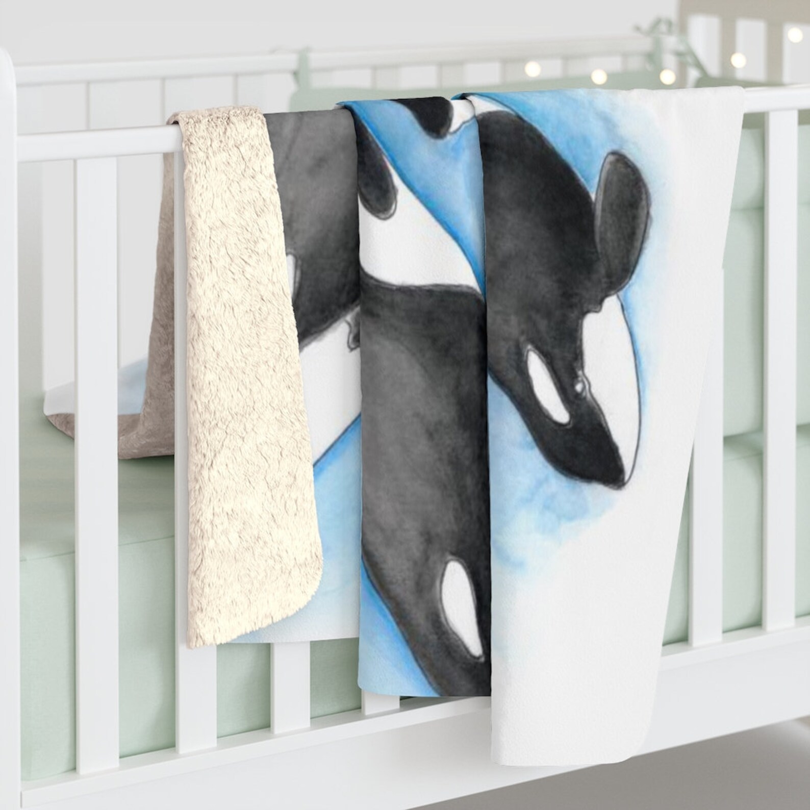 Orca Whale Family Watercolor Sherpa Fleece Blanket - Etsy