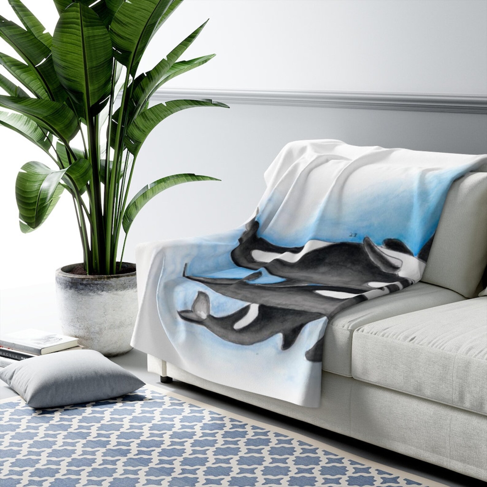 Orca Whale Family Watercolor Sherpa Fleece Blanket - Etsy