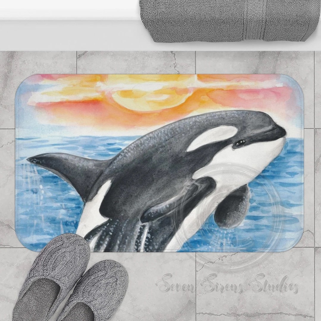 Breaching Orca Killer Whale Sunset Watercolor Art Bath Mat - Etsy