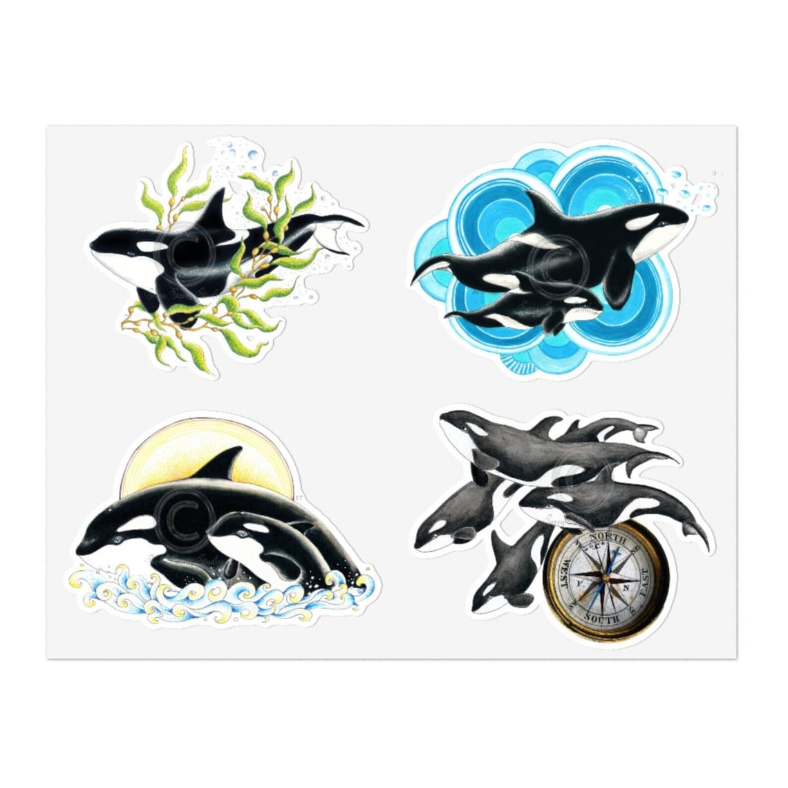 Orca Killer Whale Art Set Sticker Sheets | Etsy