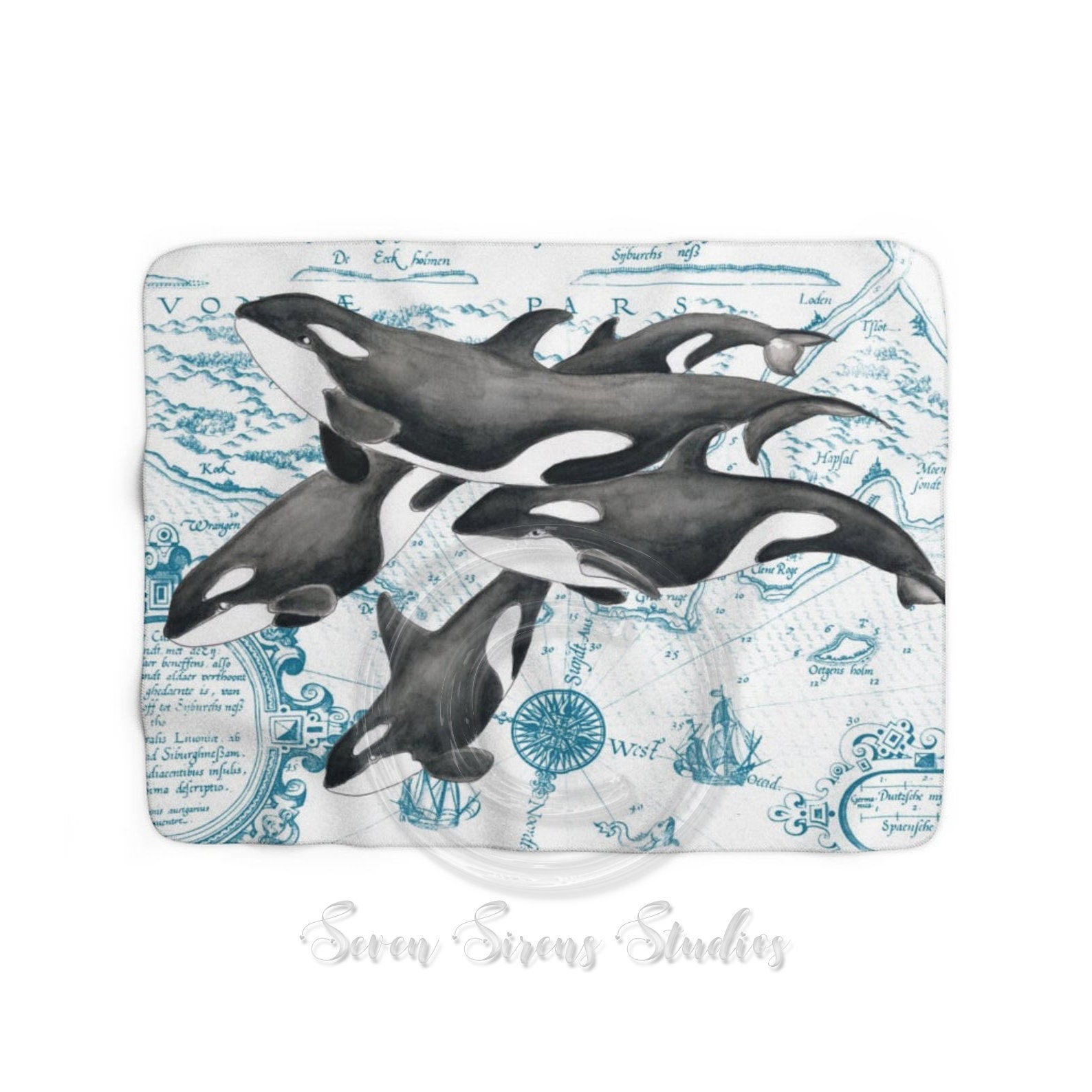 Orca Whale Family Map Watercolor Sherpa Fleece Blanket - Etsy