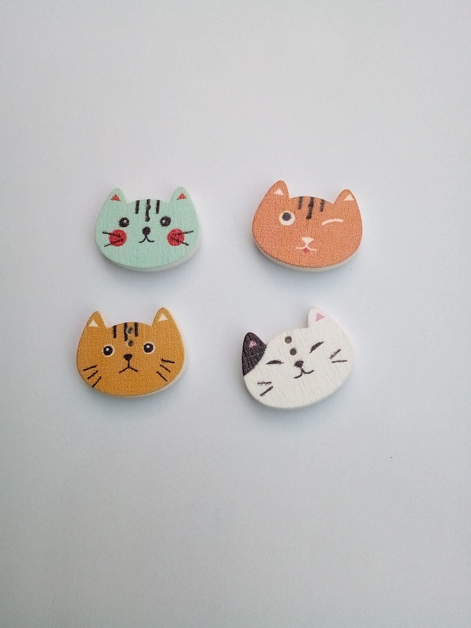 Wooden Button Cat Face Fridge Magnets Multi-coloured X 4 | Etsy UK