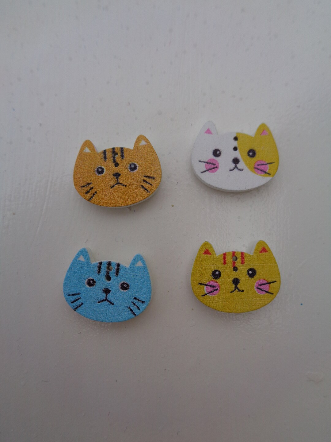 Wooden Button Cat Face Fridge Magnets, Multi-coloured X 4 - Etsy UK
