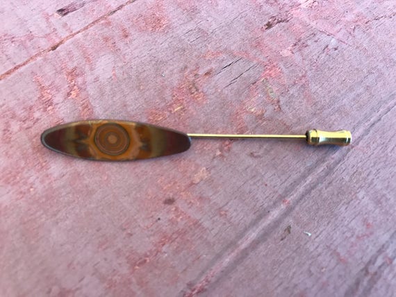 Metal Designed Like Petrified Wood Stick Pin Brooch 4g - Gem