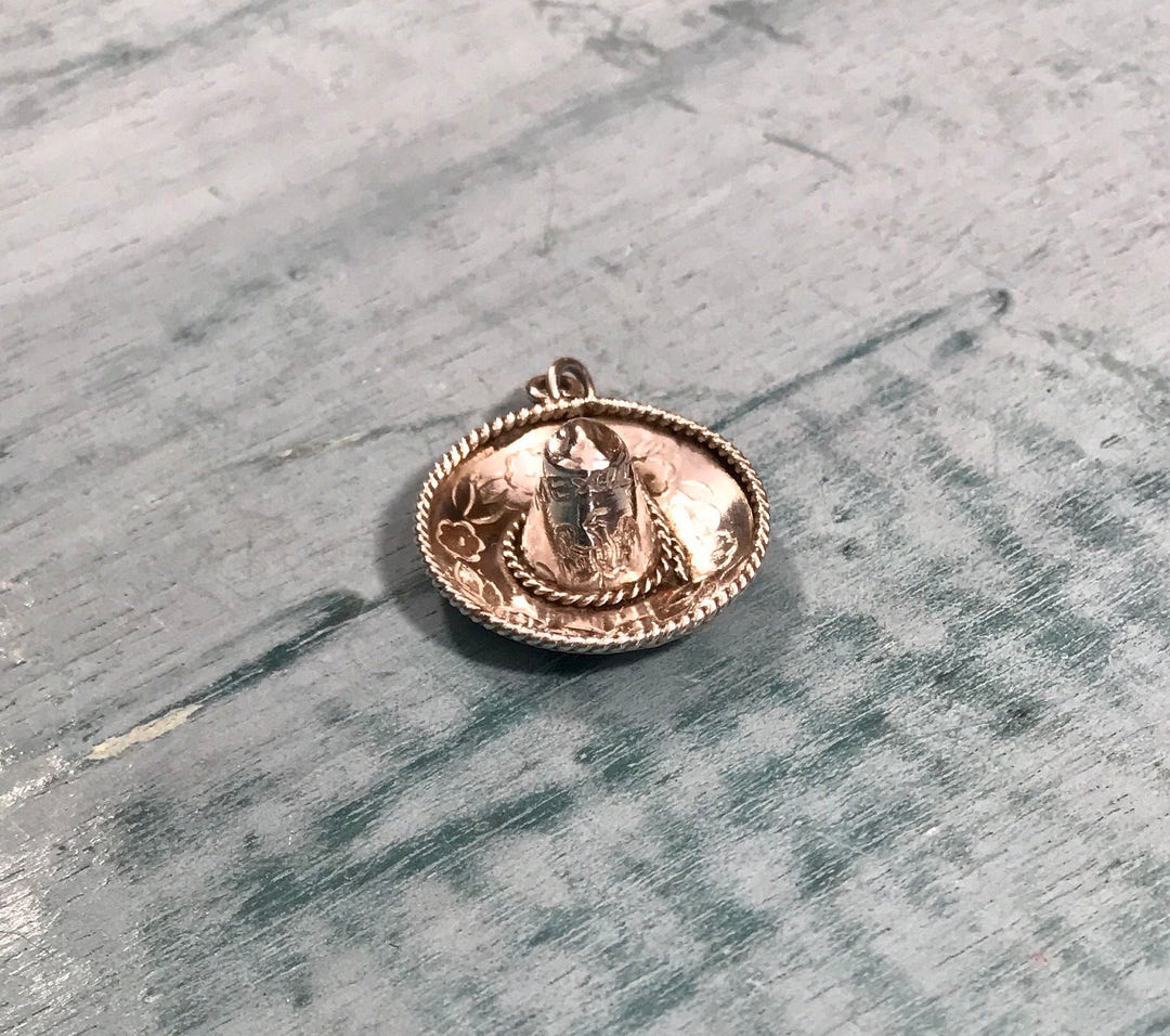 Mexico Sombrero Hat Sterling Silver Flower Floral Leaf Leaves Pendant ...