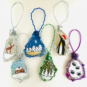 Sea Glass Hand Painted Art Christmas Tree Decorations - Wire Wrapped ...