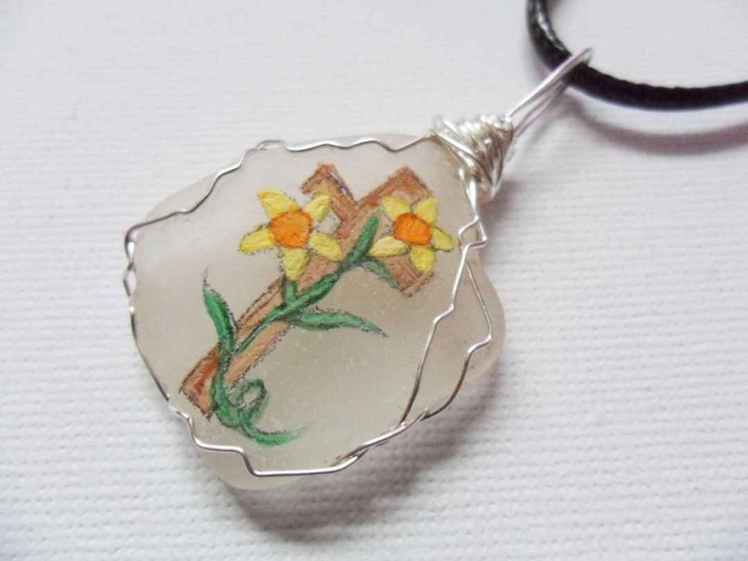 Hand Painted Daffodil Cross Necklace: Christian Easter Gift, 18" Cord ...