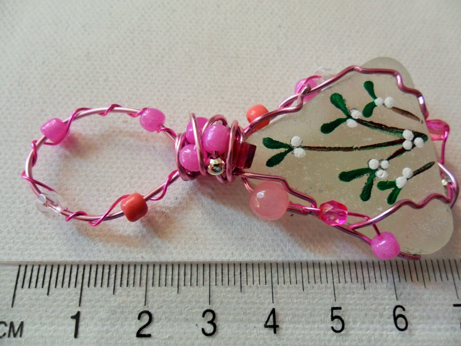 Mistletoe - Hand Painted and Beaded Sea Glass Christmas Tree Decoration ...