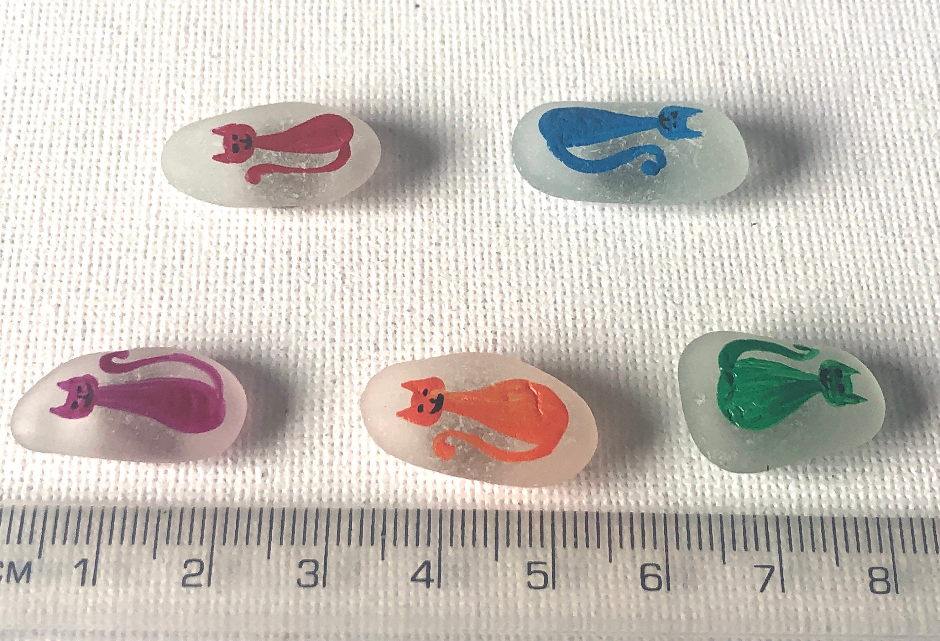 5 Colourful CATS - Hand Painted Sea Glass Fridge Magnets, 5pc Set - Etsy