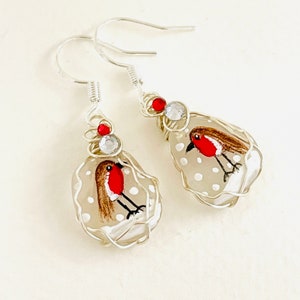 Robin Bird Christmas Winter Holiday Earrings - Sea Glass With Swarovski ...