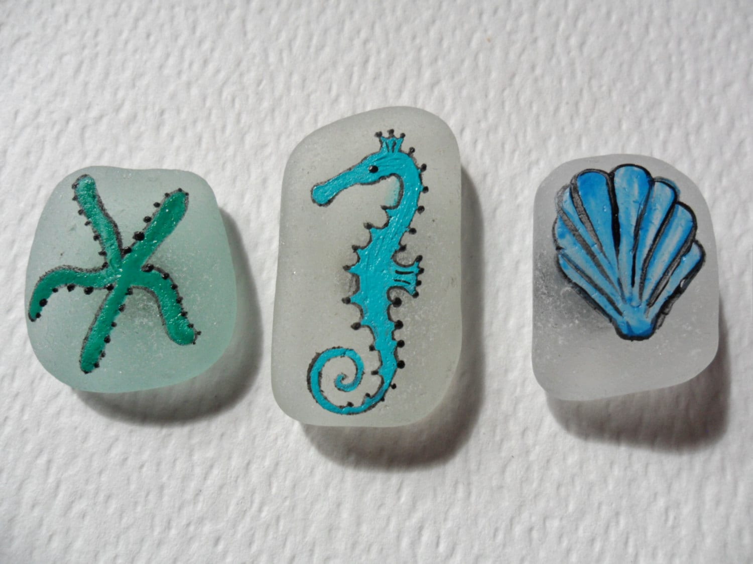 Seahorse Starfish & Shell Hand Painted Sea Glass Art Fridge | Etsy